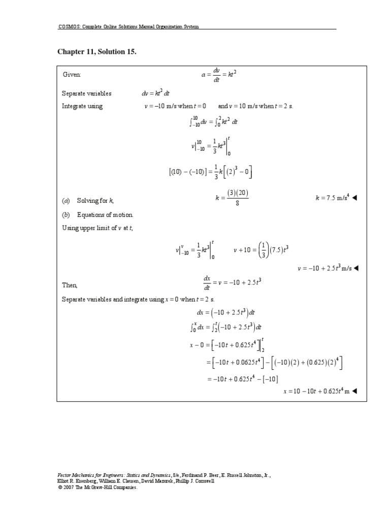 Chapter 11, Solution 15.: DV A KT DT DV V DV KT DT | PDF | Theoretical ...