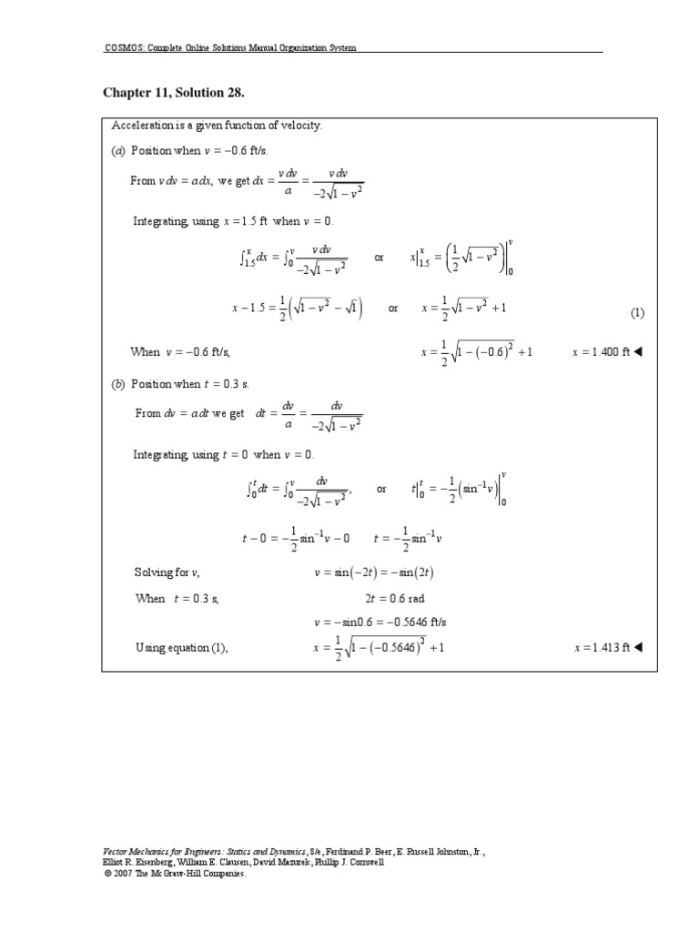 Chapter 11, Solution 28.: V VDV VDV VDV Adx DX A V X V VDV DX X V V X V ...
