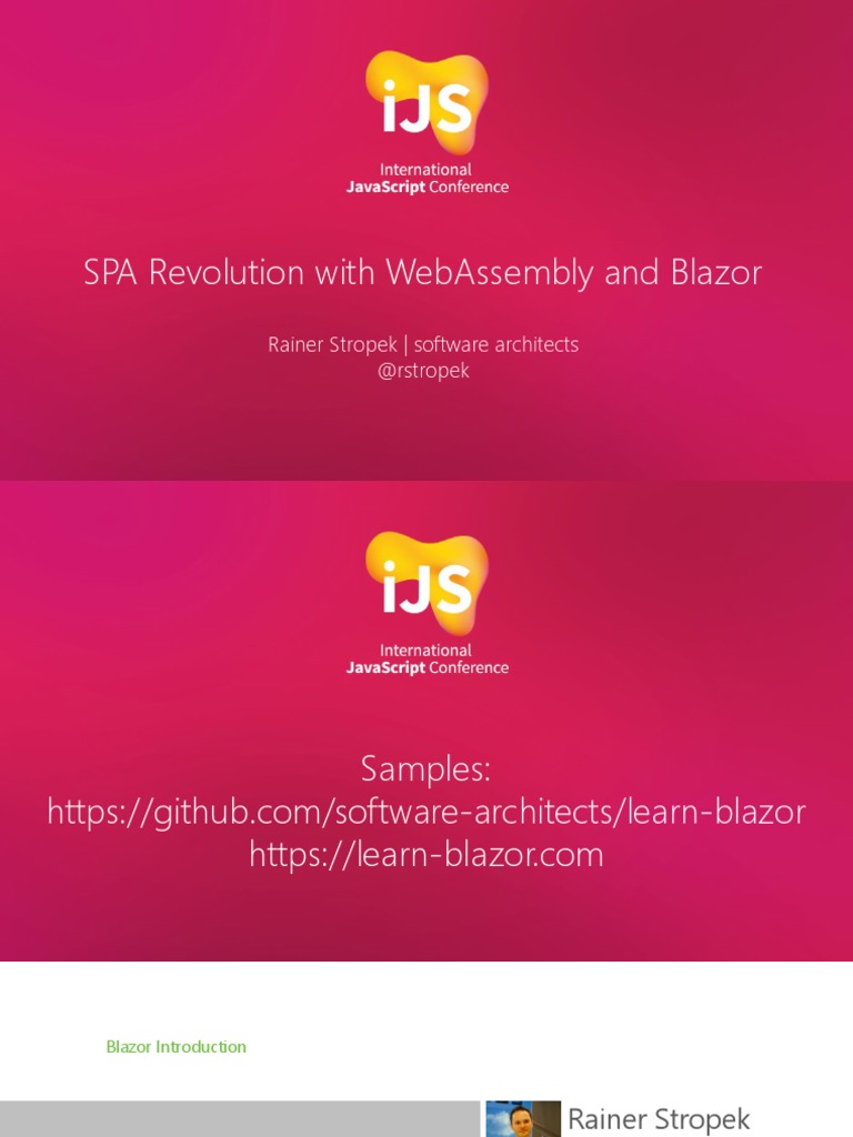 Spa Revolution With Webassembly and Blazor: Rainer Stropek - Software Architects @rstropek | PDF ...