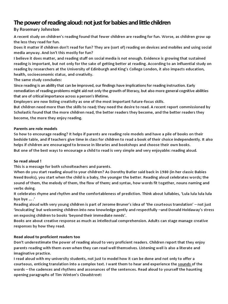 The Power of Reading Aloud: Not Just For Babies and Little Children ...