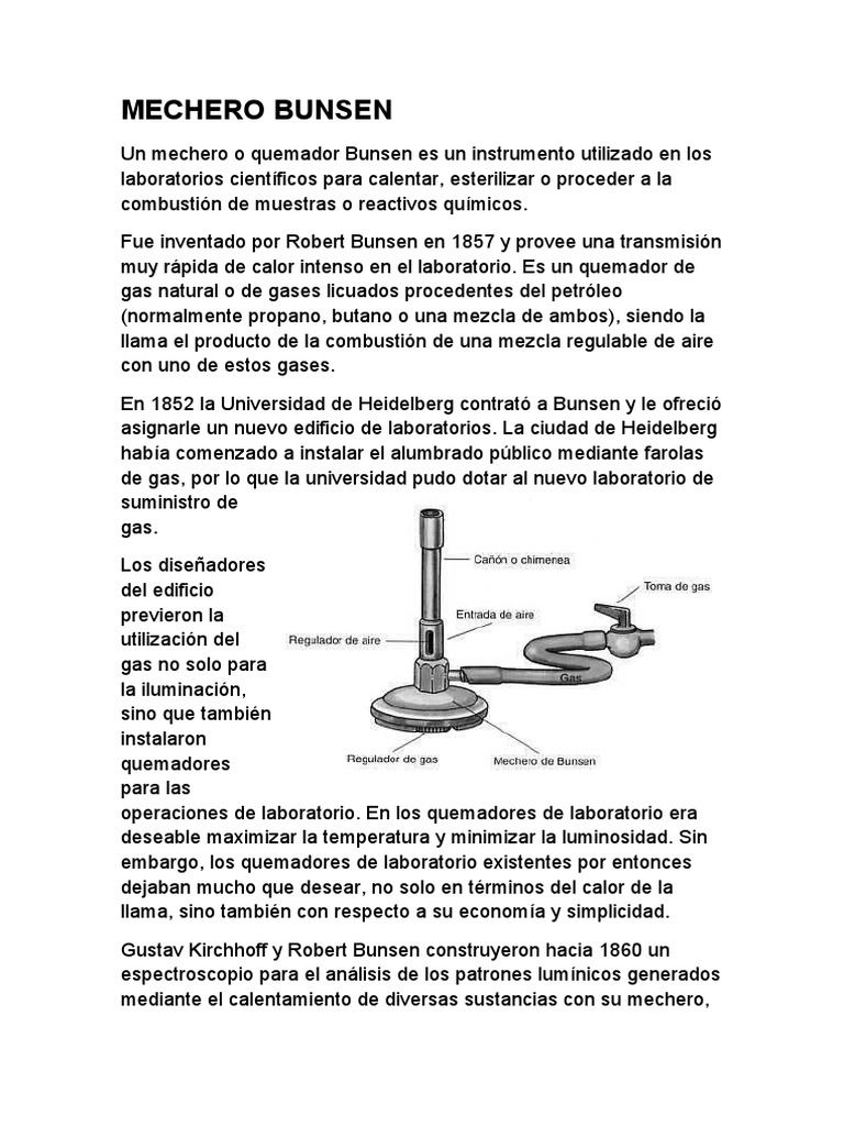 Mechero Bunsen: Uso y Precauciones | PDF | Tecnología energética | Química