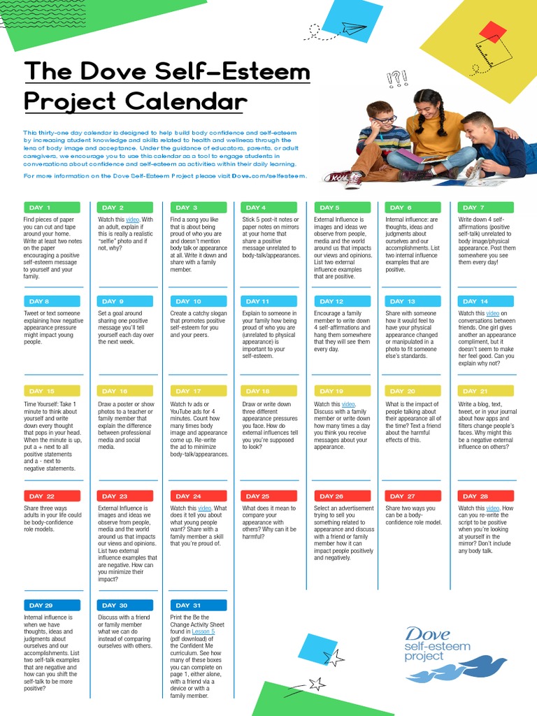 Dove Self-Esteem Project Monthly Calendar Final | PDF | Self Esteem ...