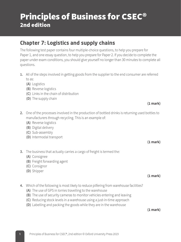 Principles of Business For CSEC®: 2nd Edition | PDF | Cargo | Logistics
