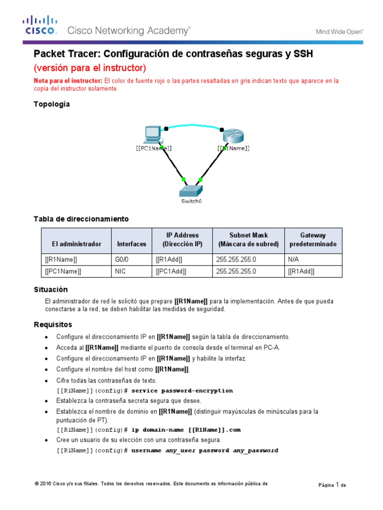 11245 Packet Tracer Configuring Secure Passwords And Ssh Ilm Pdf Dirección Ip 4585