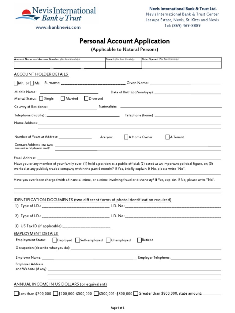 Personal Account Application: (Applicable To Natural Persons) | PDF ...