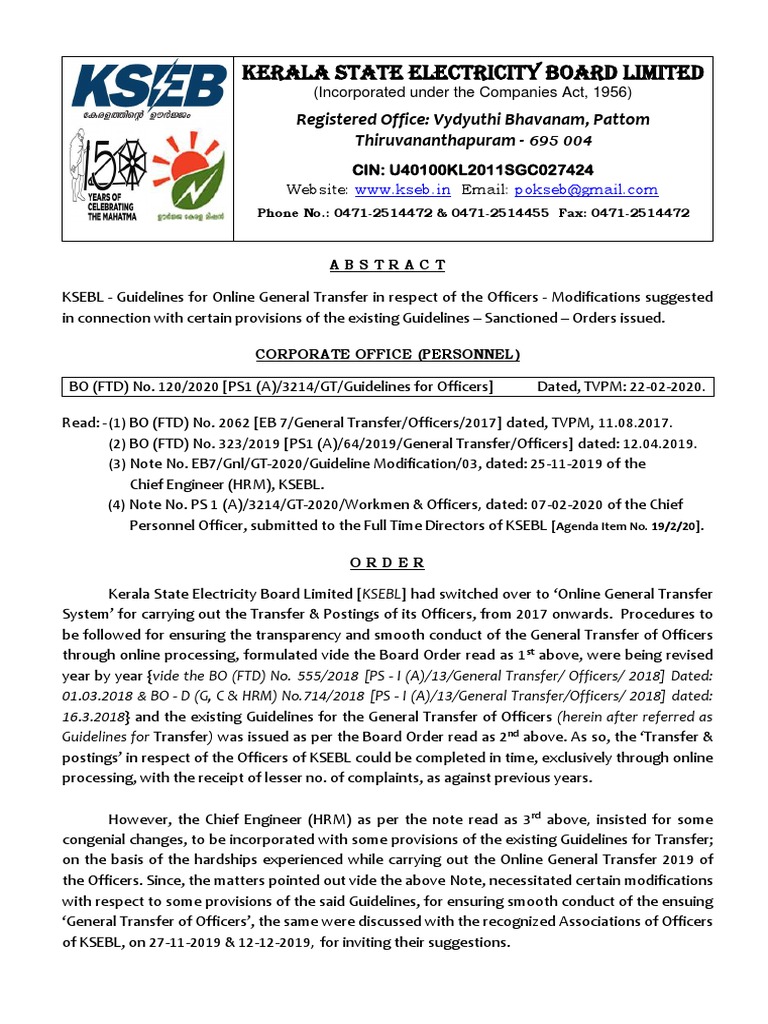 Kerala State Electricity Board Limited: Registered Office: Vydyuthi ...
