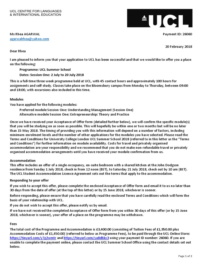 UCL Summer School Offer - 26060 PDF | PDF | University College London ...