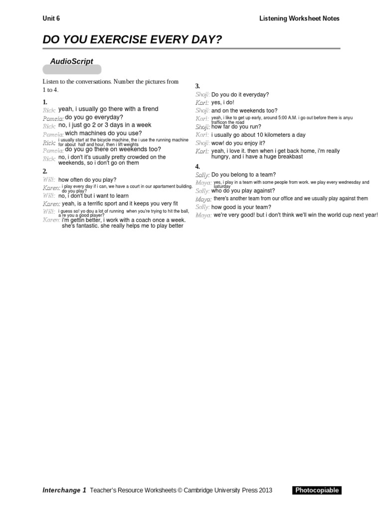 Do You Exercise Every Day?: Audioscript | PDF | Recreation | Physical ...