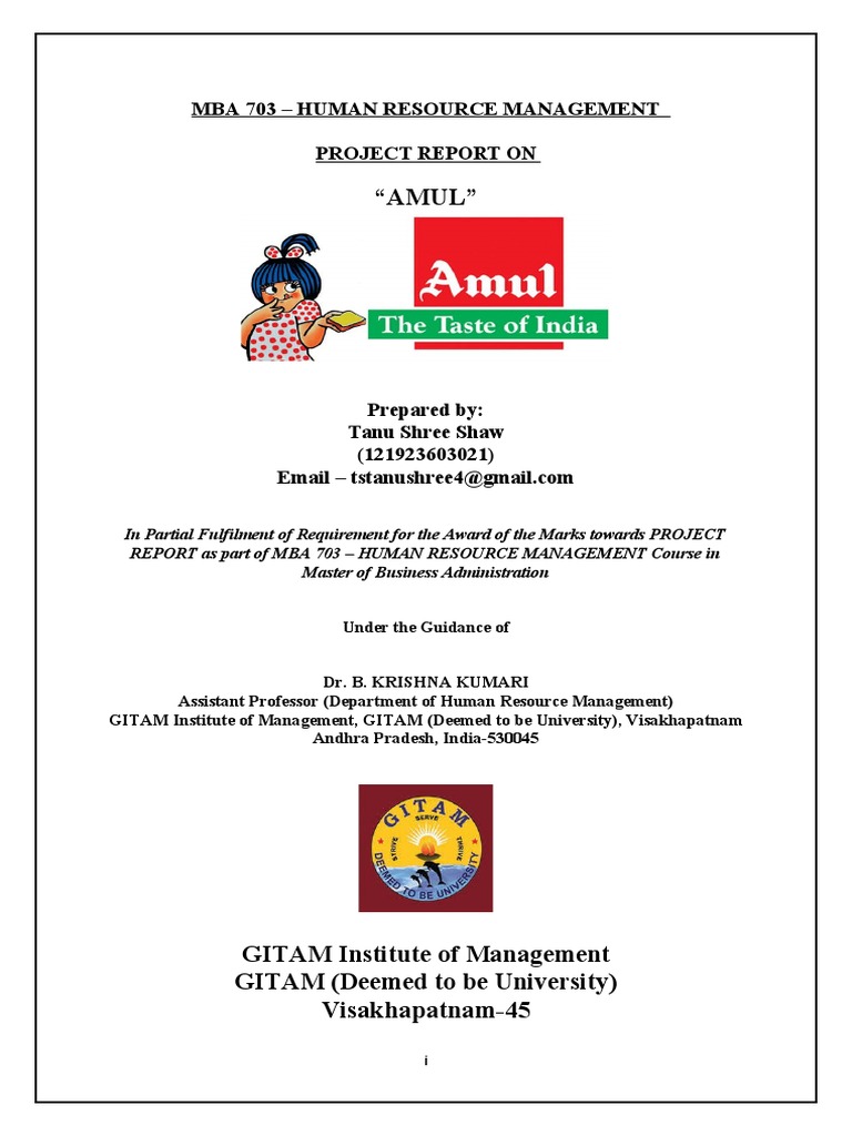AMUL HRM Project Report | PDF | Economies | Business