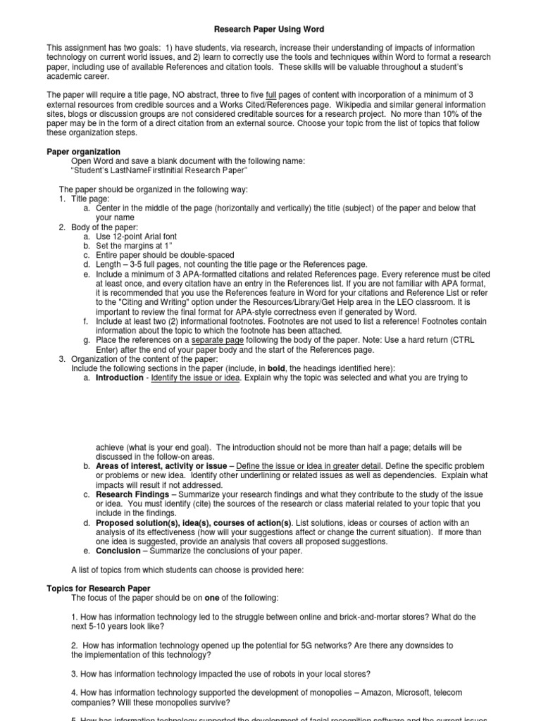 Spring 2020-Research Paper Instructions PDF | PDF | Citation | Internet ...