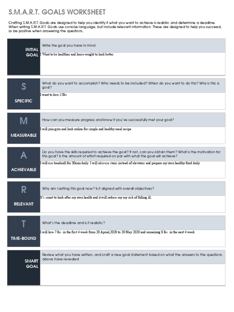 SMART Goals - Worksheet | PDF