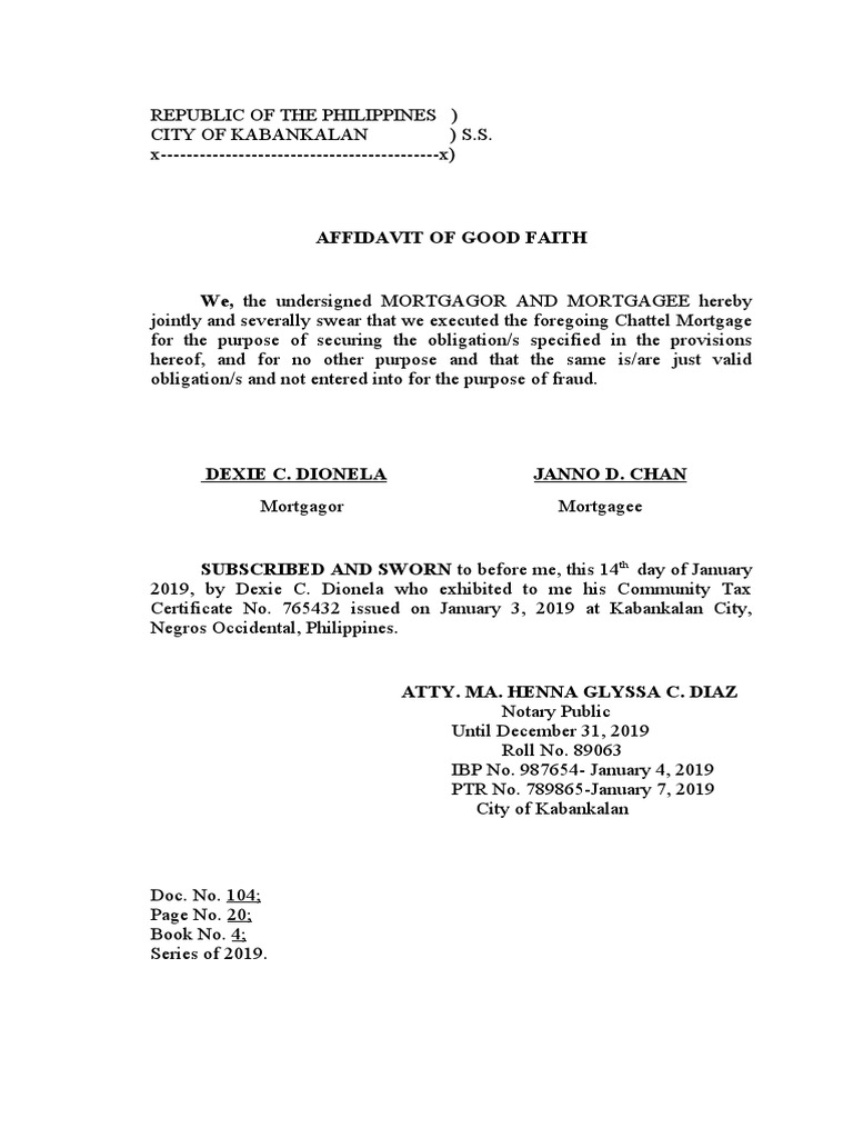 Affidavit of Good Faith | PDF