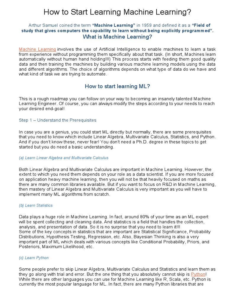 How To Start Learning Machine Learning? | PDF | Machine Learning ...