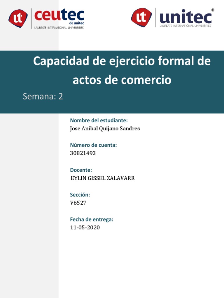 Capacidad Legal Que Requiere Una Persona para Ejercer Actos de Comercio ...