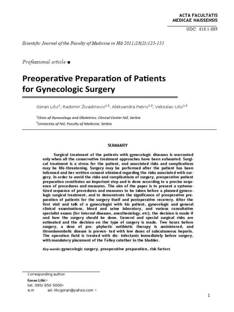 Gyn Post MG | PDF | Surgery | Anesthesia