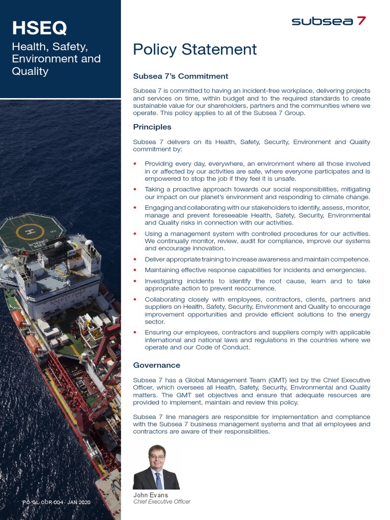 HSEQ Policy Statement - English PDF | PDF | Regulatory Compliance | Safety