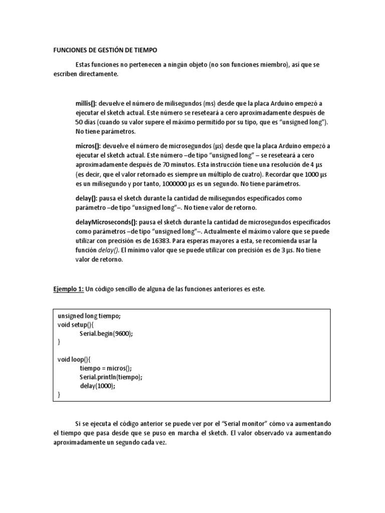 Funciones de Tiempo en Arduino | PDF | Programación de computadoras ...