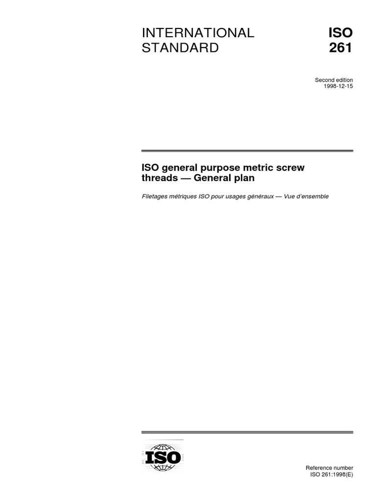 ISO 261-1998 - General Purpose Metric Screw Threads - General Plan ...