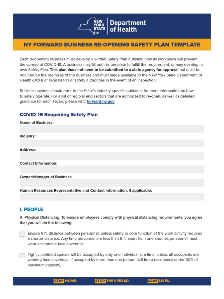 New York State Business Reopening Safety Plan Template | PDF | Hand ...