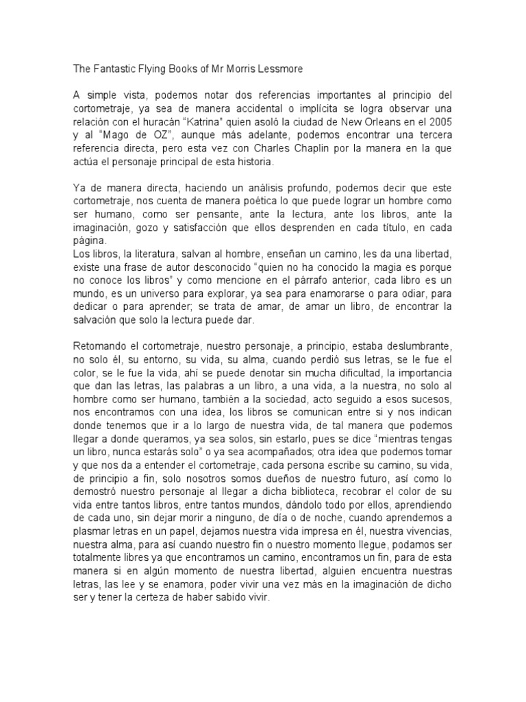 The Fantastic Flying Books of MR Morris Lessmore | PDF | Vida