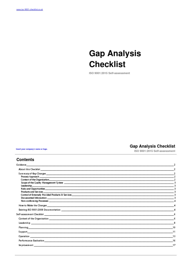 ISO 9001 2015 Gap Analysis Checklist sampleXX | PDF | Iso 9000 | Quality Management System