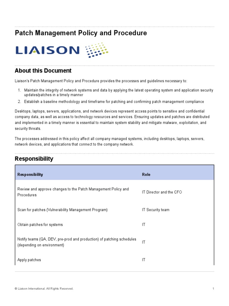 Patch Management Policy and Procedure | PDF | Vulnerability (Computing ...