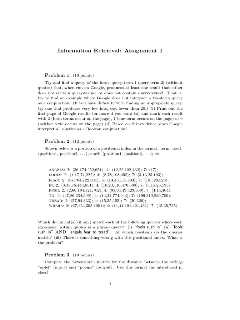 Information Retrieval: Assignment 1: Problem 1 | PDF | Theoretical Computer Science | Computer ...