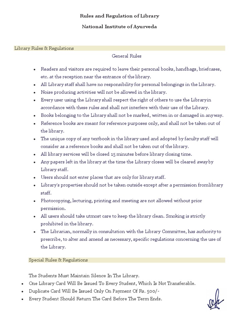 Library Rules & Regulations: Rules and Regulation of Library National ...
