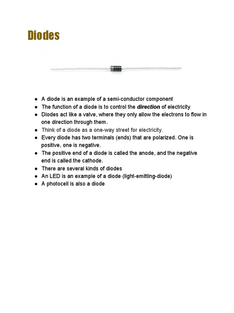 Diodes: Think of A Diode As A One Way Street For Electricity | PDF | Travel | Technology ...