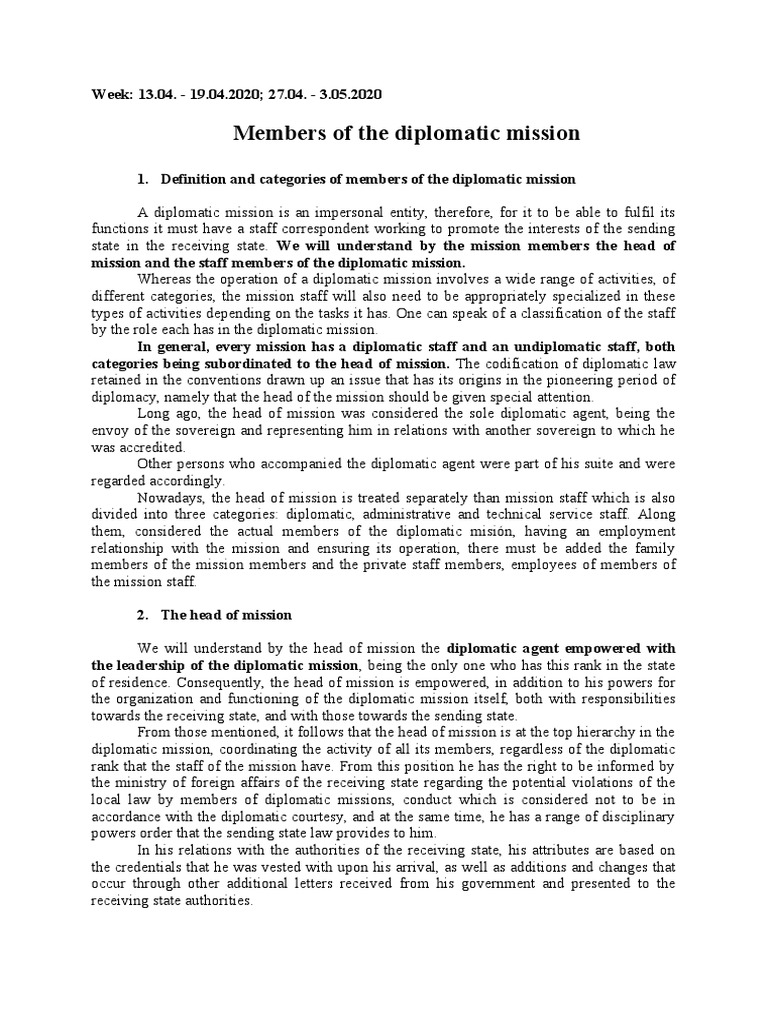 Overview of Diplomatic Mission Roles | PDF | Diplomatic Rank | Ambassador