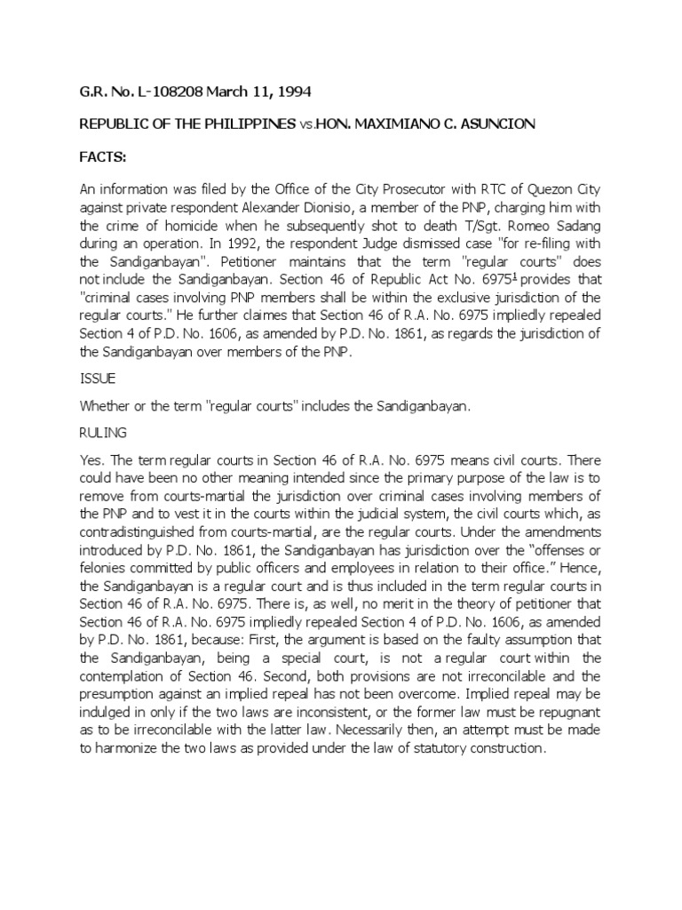 G.R. No. L-108208 March 11, 1994 Republic of The Philippines Vs - Hon ...