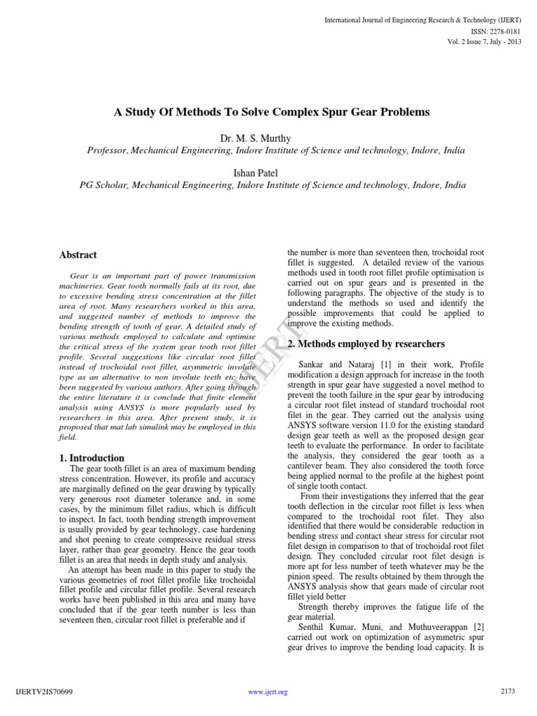A Study of Methods To Solve Complex Spur Gear Problems IJERTV2IS70699 ...