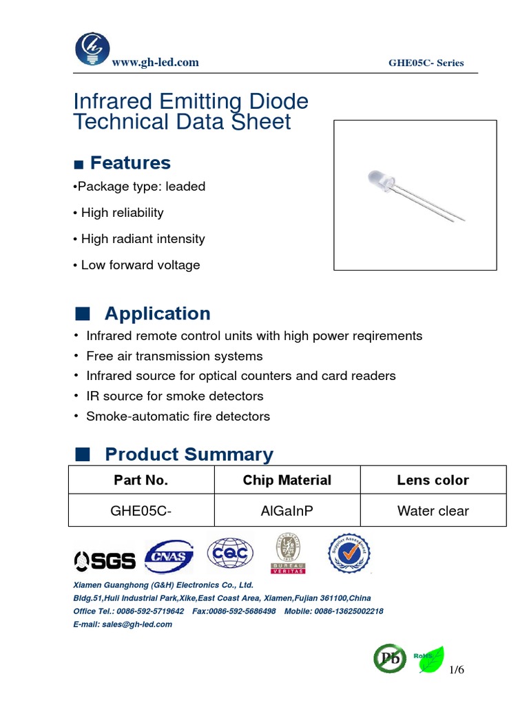 Infrared Emitting Diode Technical Data Sheet: Features | PDF | Infrared ...