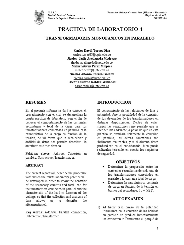 Practica de Laboratorio 4 | PDF | Transformador | Inductor