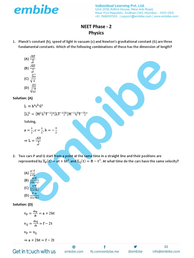NEET Phase 2 Solutions PDF | PDF | Rotation Around A Fixed Axis | Electronvolt