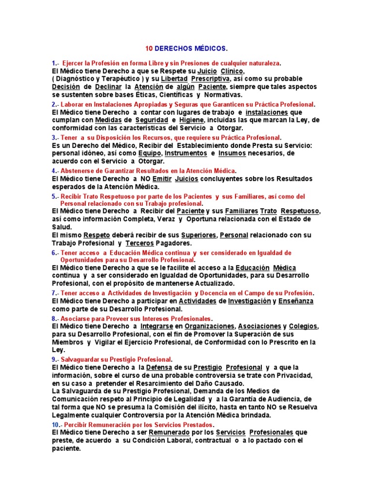 CARTA de Los DERECHOS de Los MÉDICOS | PDF | Medicina | Derecho laboral