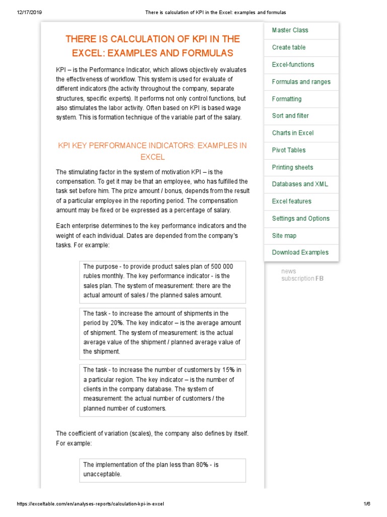 Calculation of Key Performance Indicators (KPIs) in Excel: Examples of ...