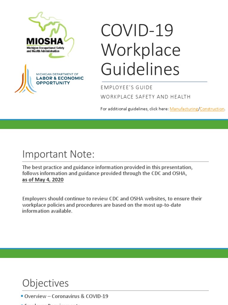 MIOSHA guidelines for employees as people return to work | Personal ...