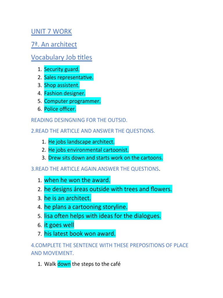 UNIT 7 WORKbook | PDF