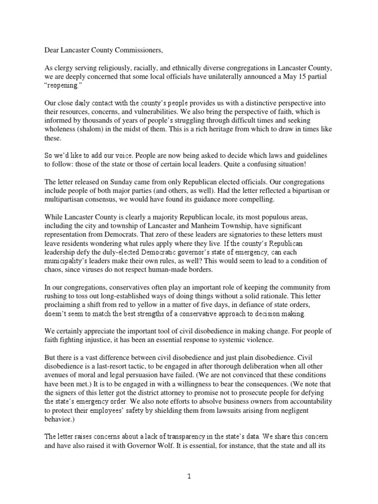 Open Letter To County Commissioners | PDF | Civil Disobedience | Jesus