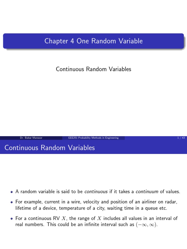 Ch4 Lec Continuous RV PDF | PDF | Probability Distribution | Random Variable