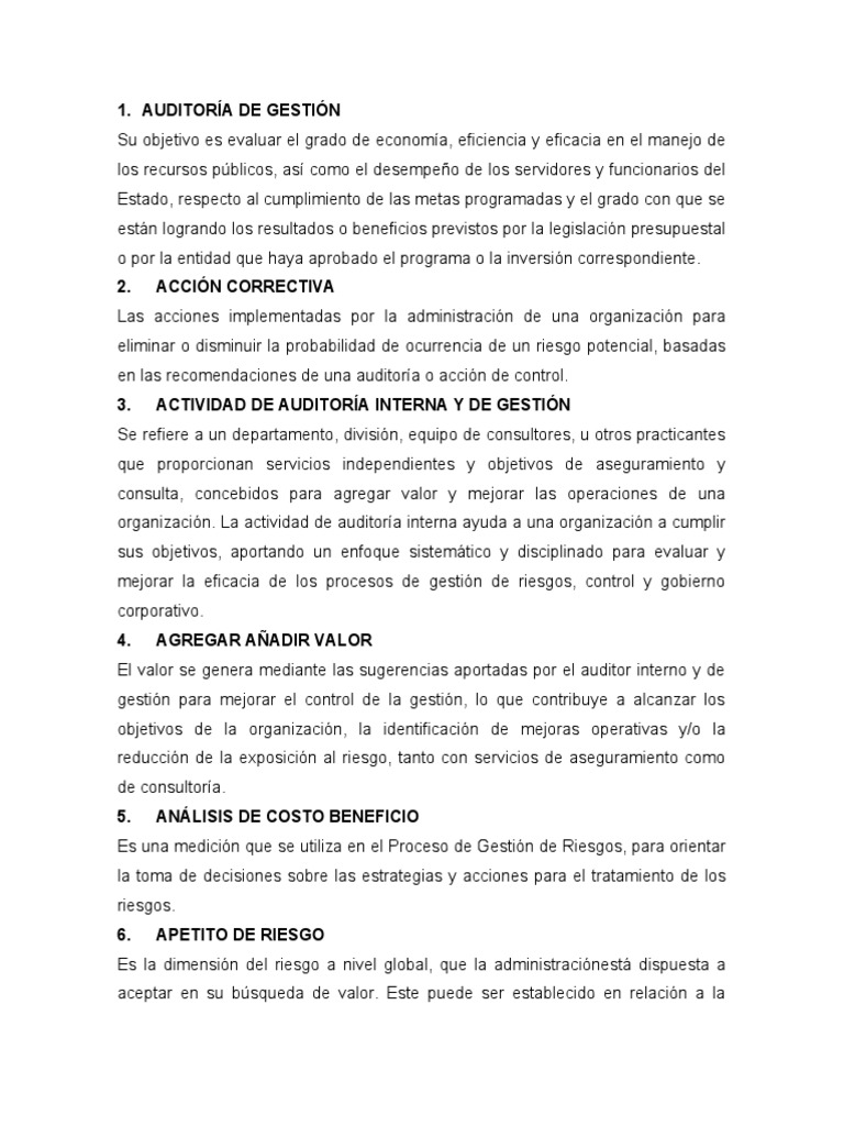 Términos de Auditoria de Gestión | PDF | Auditoría | Contralor