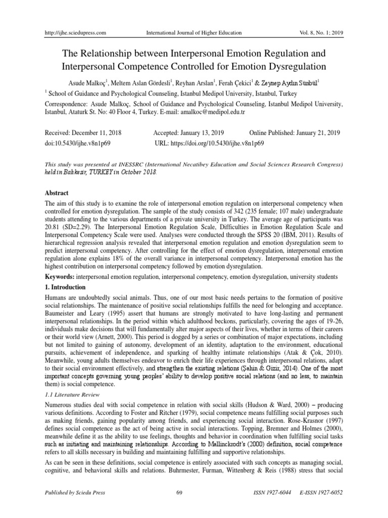The Relationship Between Interpersonal Emotion Regulation and ...