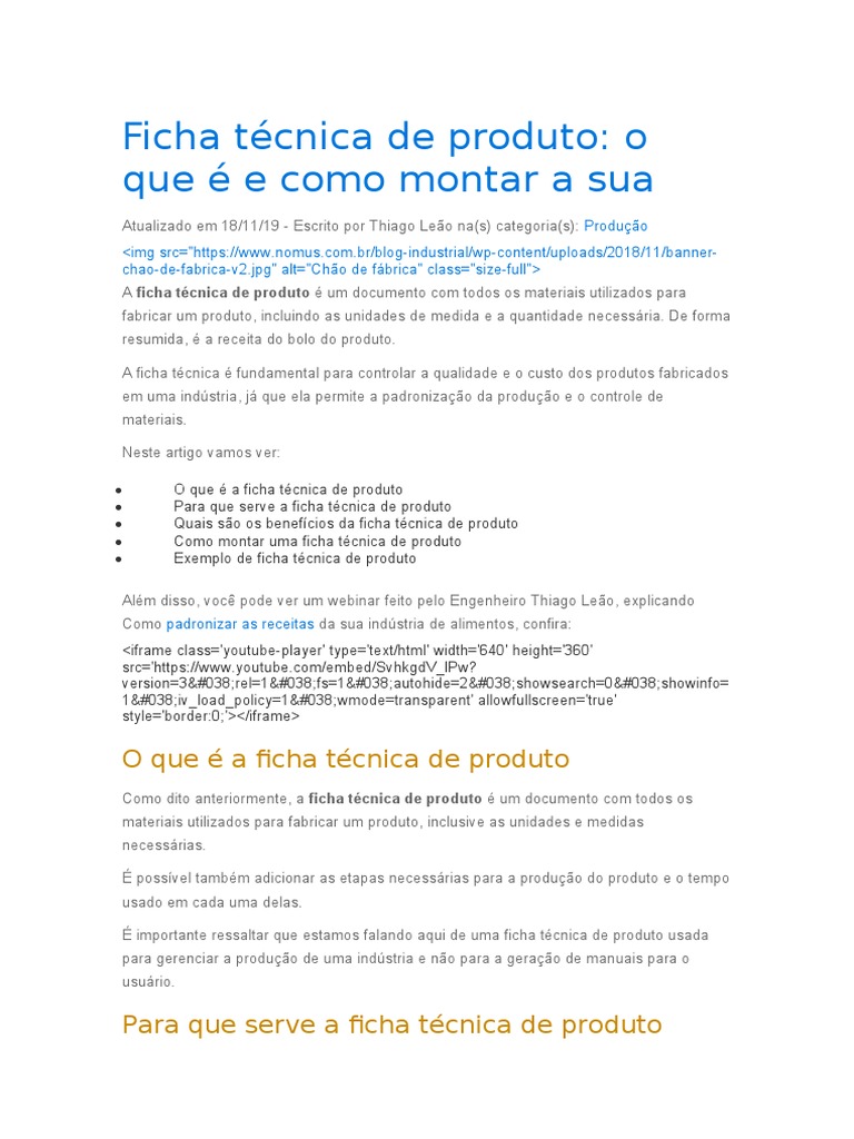 Ficha Técnica de Produto - Como Montar | Download grátis PDF ...