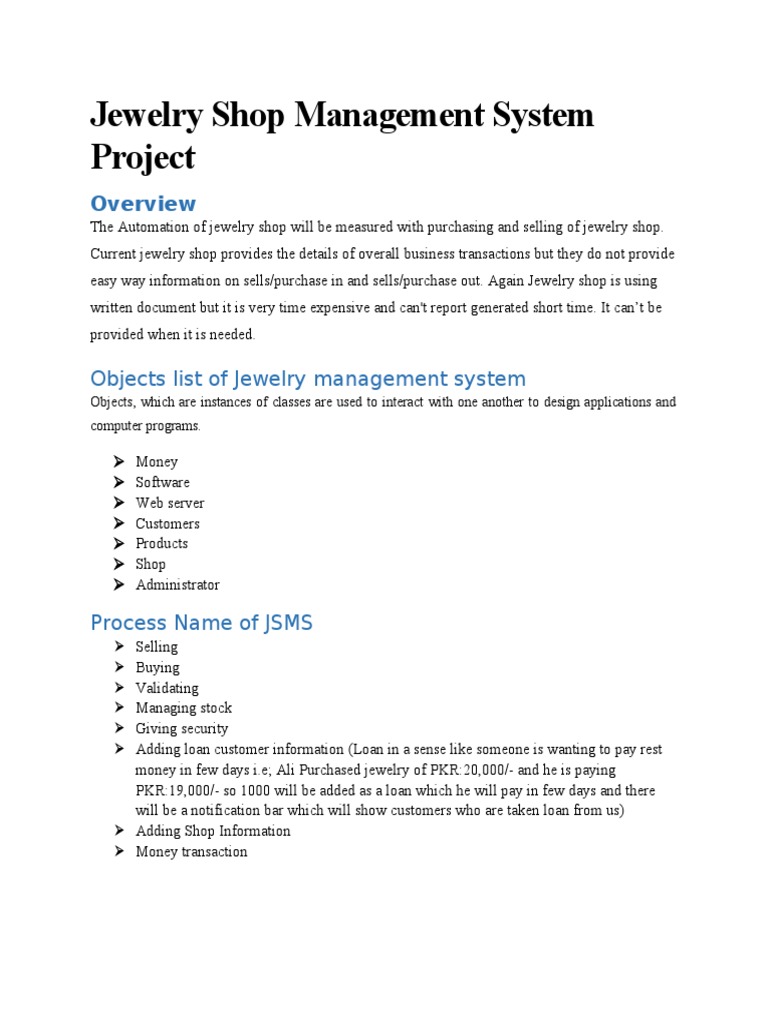 Jewelry Shop Management System Project | PDF | Retail | Database ...