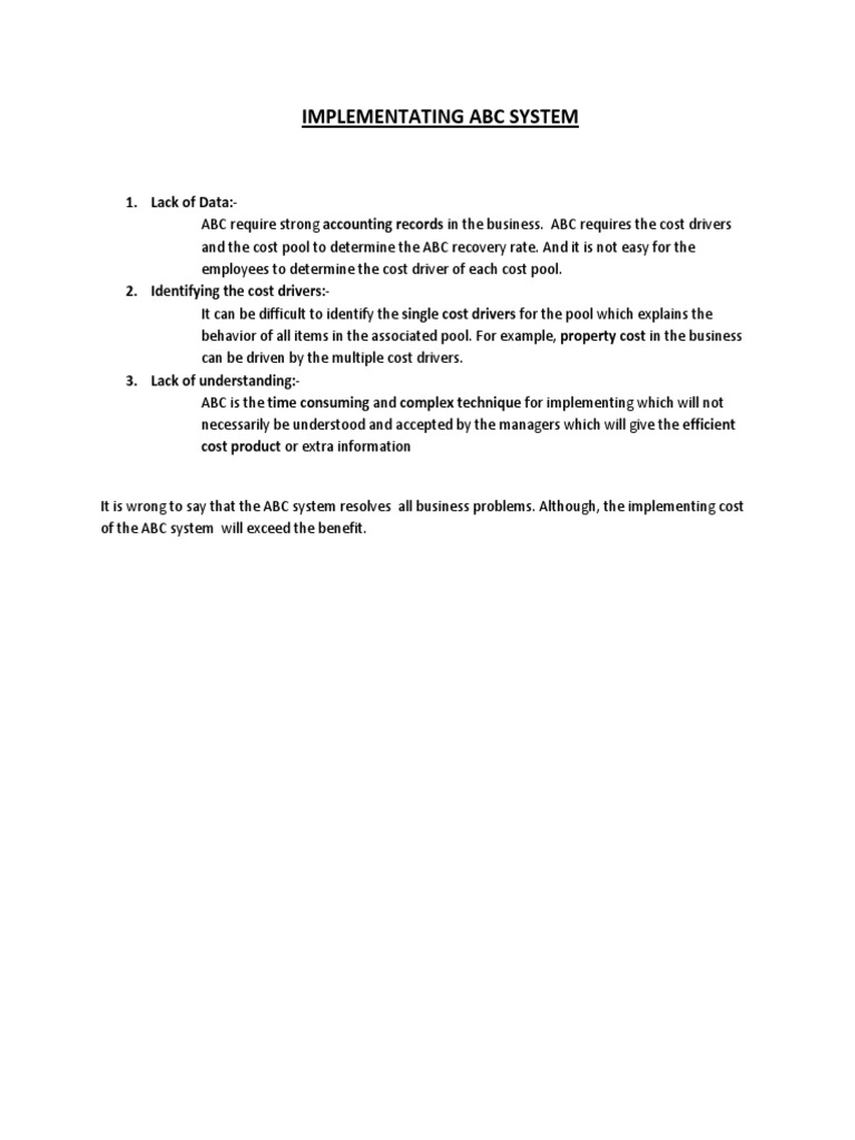 Challenges in Implementing ABC System | PDF