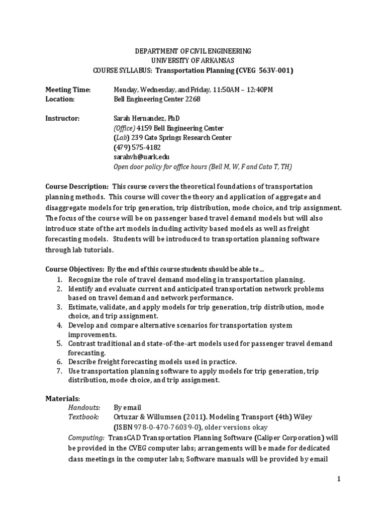 Transportation Planning Course | PDF | Transport | Engineering