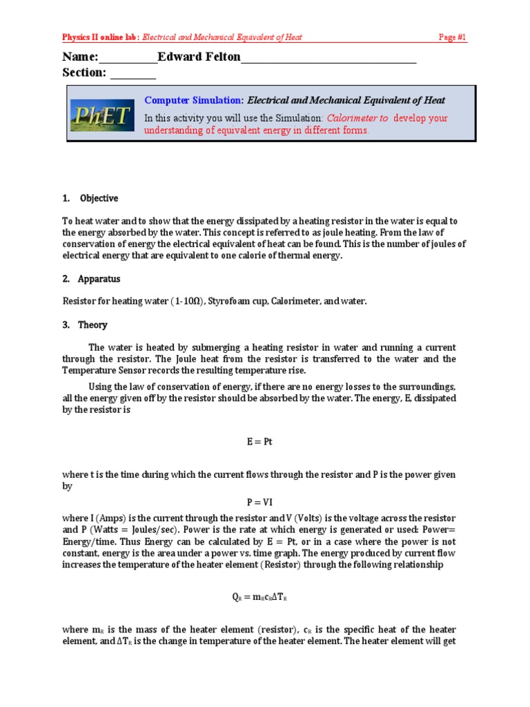 Name: - Edward Felton - Section | PDF | Electrical Resistance And ...