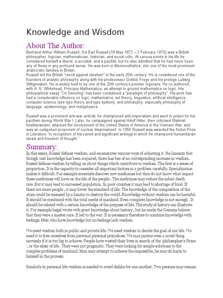 Knowledge and Wisdom: About The Author | PDF | Bertrand Russell ...