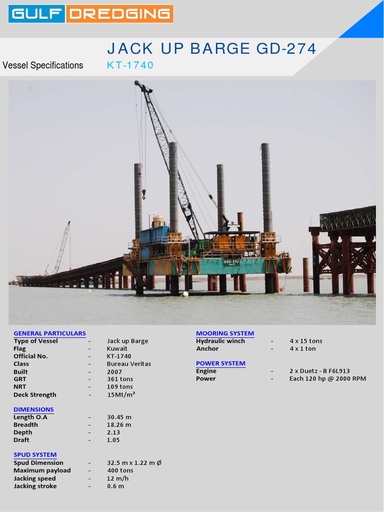 Jack Up Barge Gd-274: Vessel Specifications | PDF